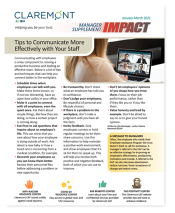 Managers Newsletters - IBH Claremont EAP